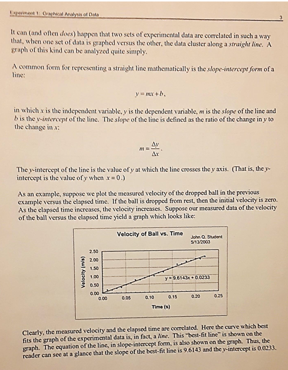 Solved EXPERIMENT 1 GRAPHICAL ANALYSIS OF DATA PURPOSE In an | Chegg.com