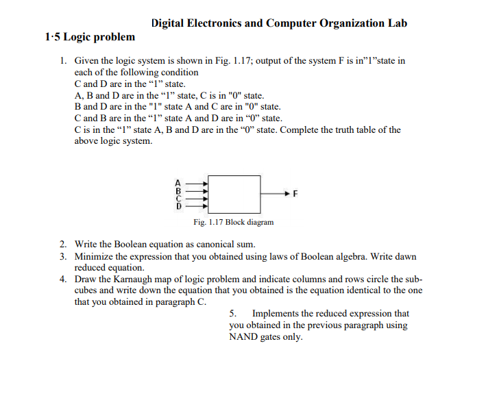 Solved Digital Electronics and Computer Organization Lab 1.5 | Chegg.com