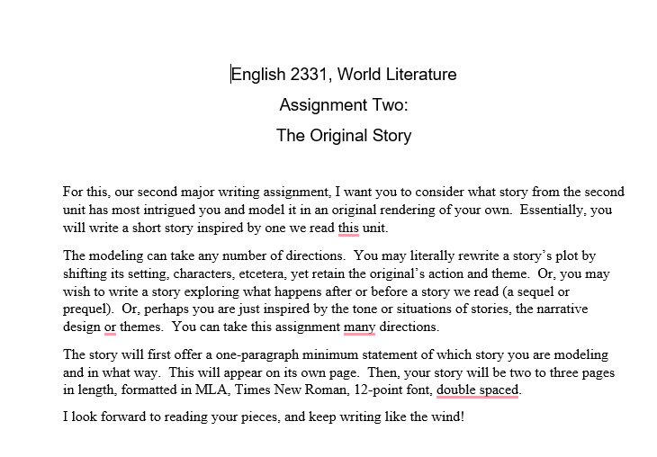 Solved English 2331, World Literature Assignment Two: The | Chegg.com