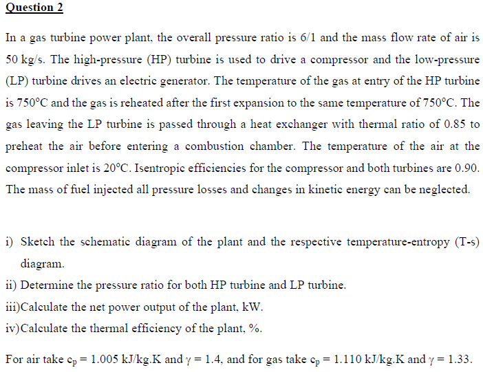 Solved i) State the main purpose of reheating process in a | Chegg.com