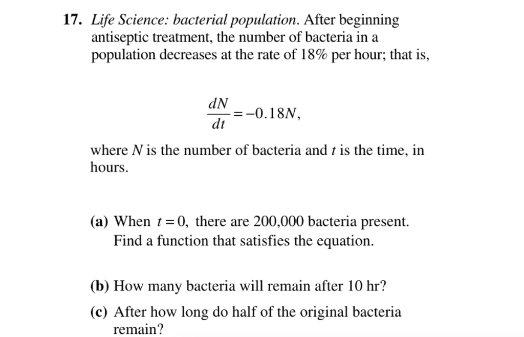 Solved 17. Life Science: bacterial population. After | Chegg.com