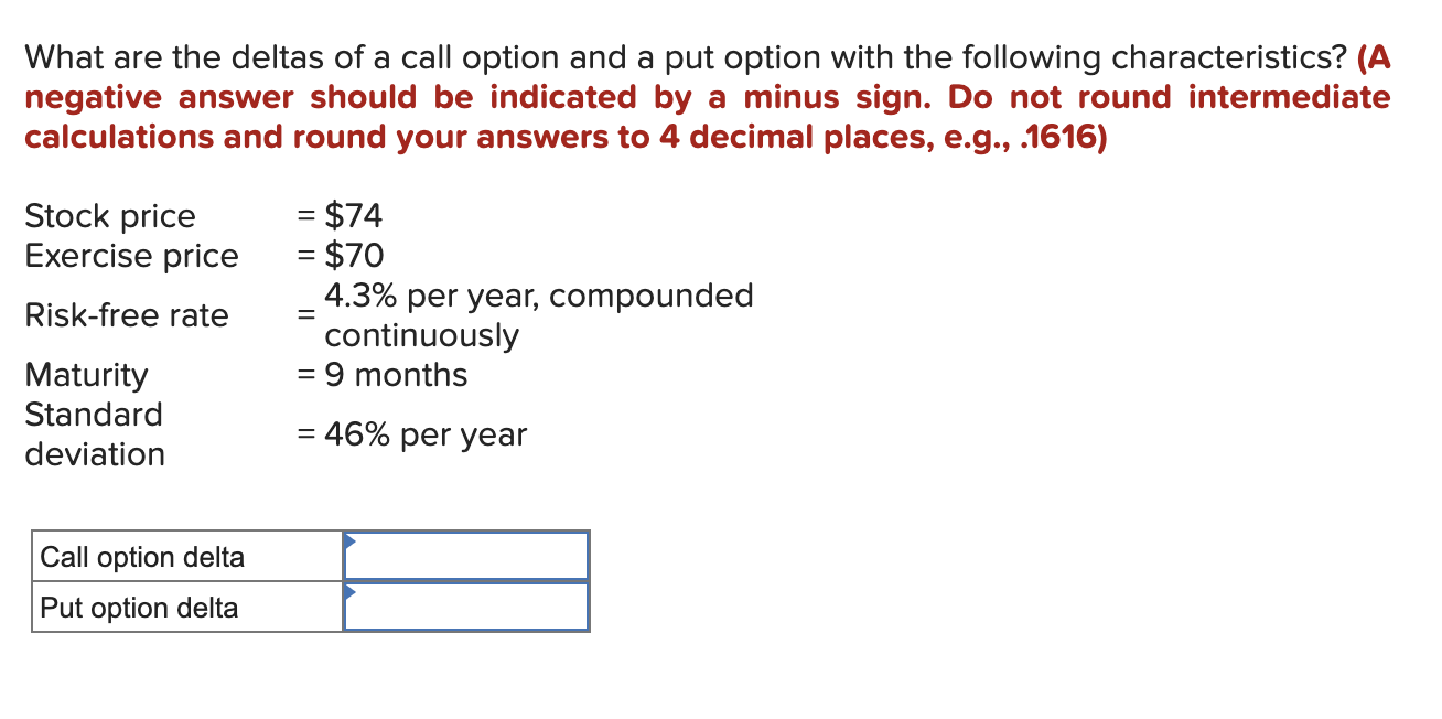 Solved What are the deltas of a call option and a put option | Chegg.com