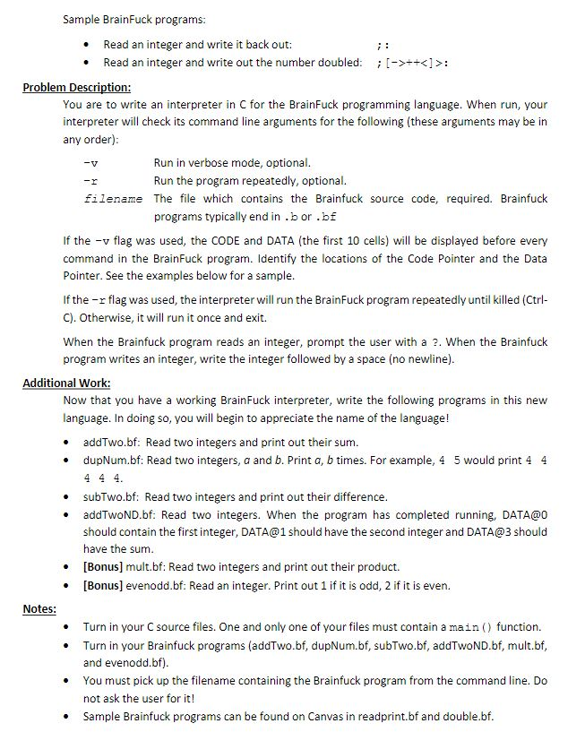 BrainFuck ge Description: BrainFuck is a very simple | Chegg.com