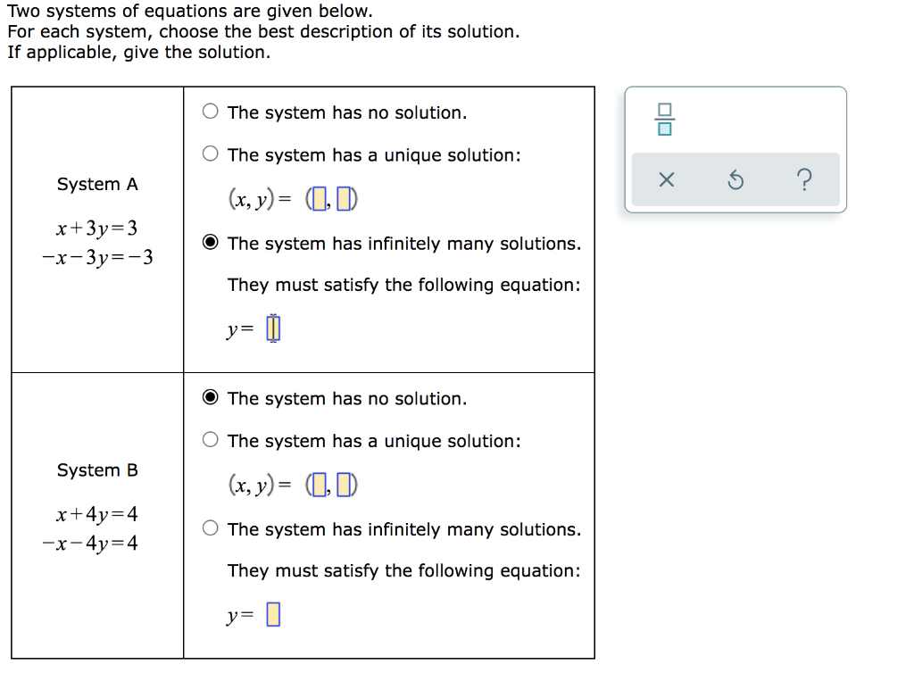 Solved Two systems of equations are given below. For each | Chegg.com