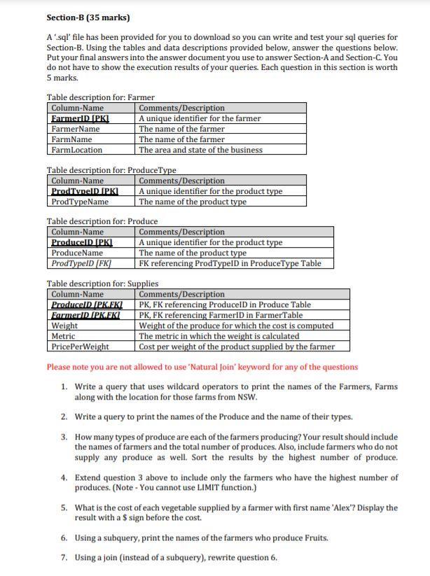 Solved Section-B (35 marks) A sql' file has been provided | Chegg.com
