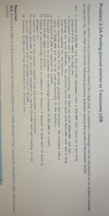 Problem 2-2A Posting journal entries to T-accounts | Chegg.com