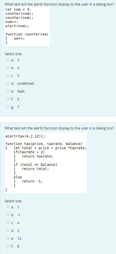 Solved What text will the alert() function display to the | Chegg.com