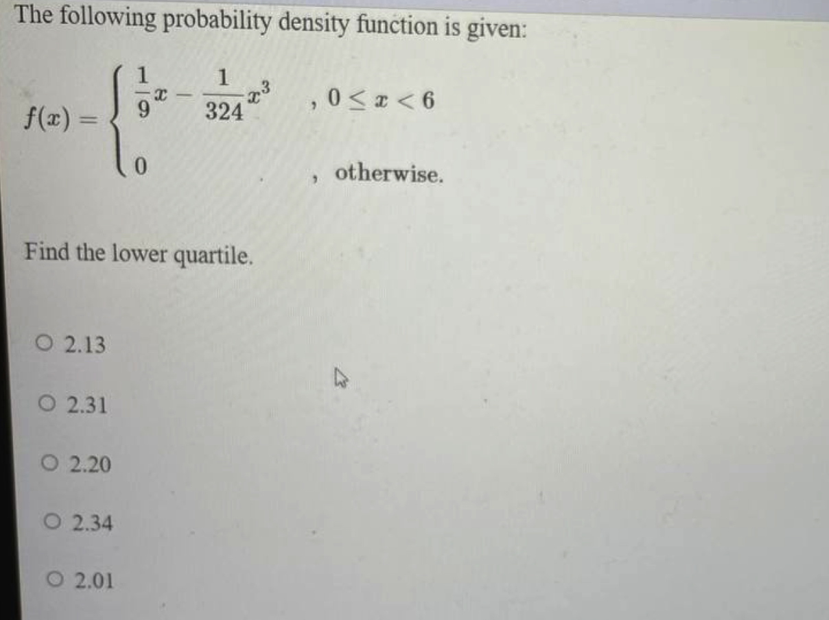 Solved The following probability density function is given: | Chegg.com