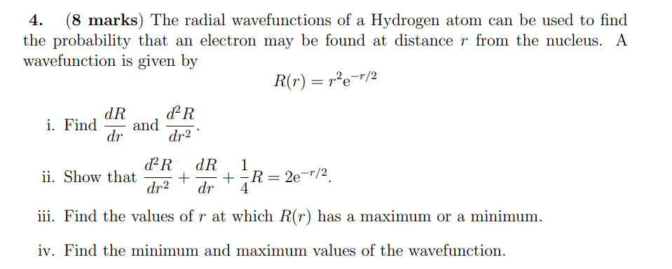 Solved 8 ﻿marks ﻿the Radial Wavefunctions Of A Hydrogen