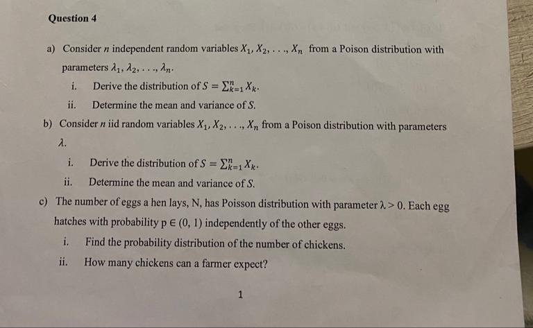 Solved Question 4 a) Consider n independent random variables | Chegg.com