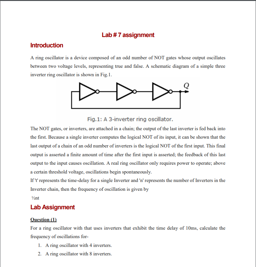 Solved Lab# 7 assignment Introduction A ring oscillator is a | Chegg.com