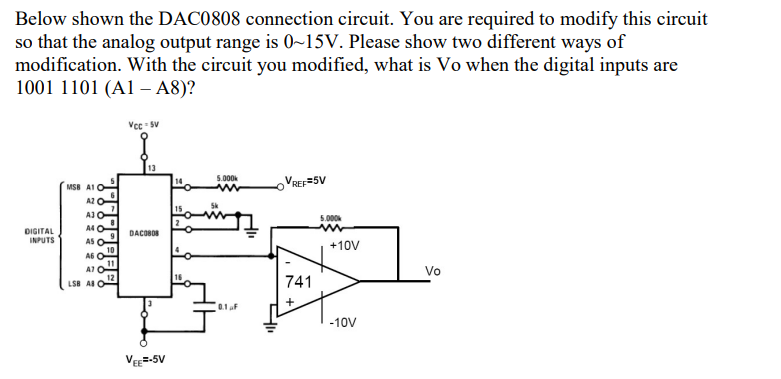 Solved Below shown the DAC0808 connection circuit. You are | Chegg.com
