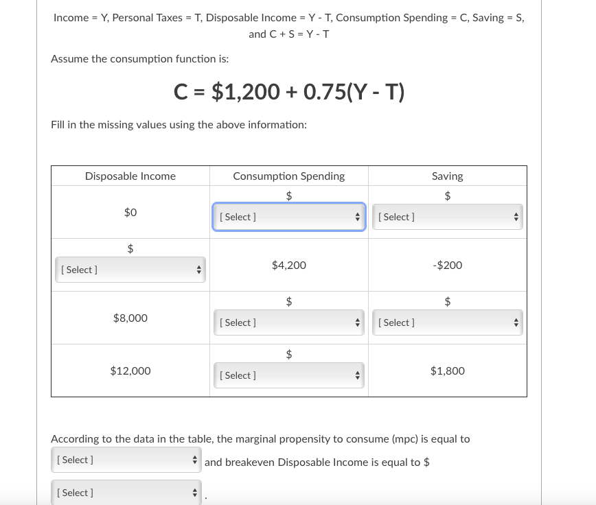 Solved Income = Y, Personal Taxes = T, Disposable Income = Y | Chegg.com