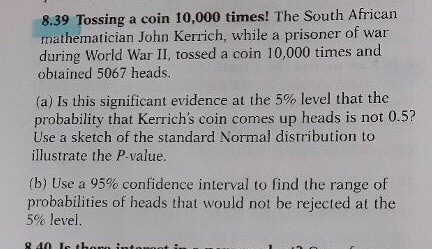 Solved 8.39 Tossing a coin 10,000 times! The South African | Chegg.com
