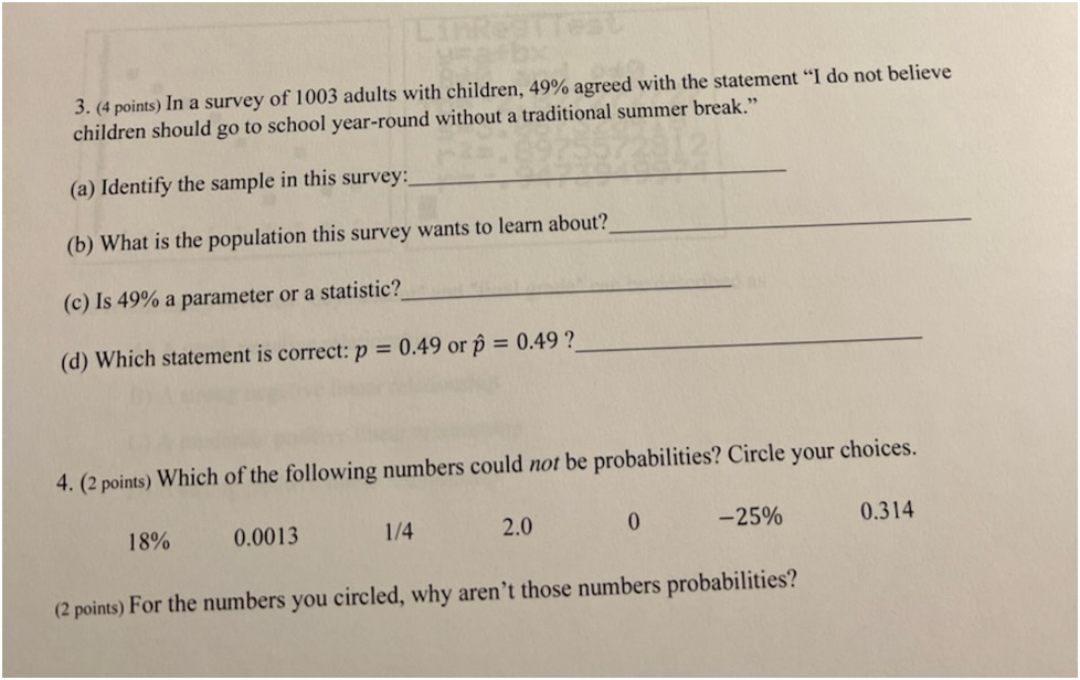 Solved 3. (4 points) In a survey of 1003 adults with | Chegg.com