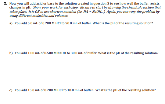 1. You wish to make 250.0 mL of a 0.200M buffer at | Chegg.com