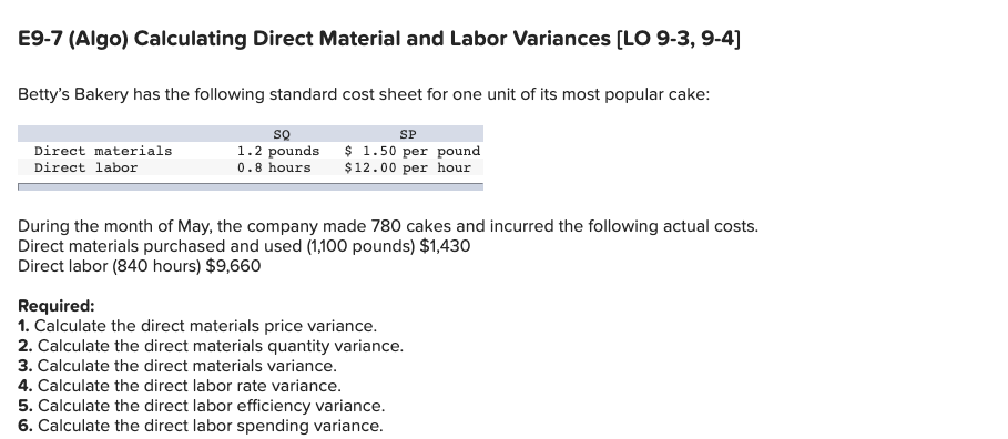 Solved E9-7 (Algo) Calculating Direct Material and Labor | Chegg.com