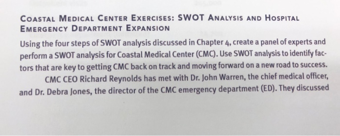 Solved COASTAL MEDICAL CENTER EXERCISES: SWOT ANALYSIS AND | Chegg.com