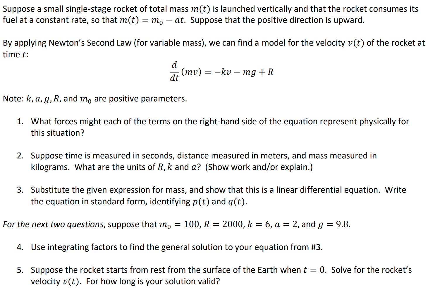Solved Suppose a small single-stage rocket of total mass | Chegg.com