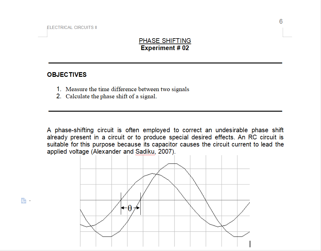 Solved 6 ELECTRICAL CIRCUITS II PHASE SHIFTING Experiment | Chegg.com