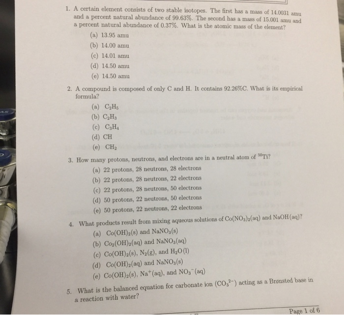 Solved 1. A certain element consists of two stable isotopes. | Chegg.com