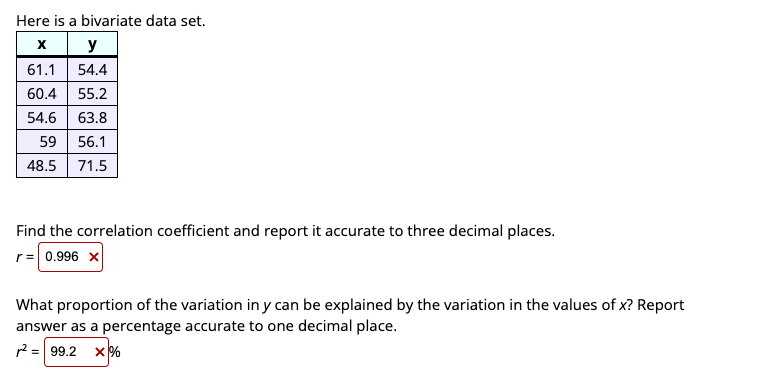 Solved Here is a bivariate data set. Find the correlation | Chegg.com
