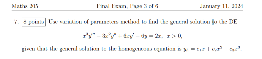 Use variation of ﻿parameters method to ﻿find the | Chegg.com