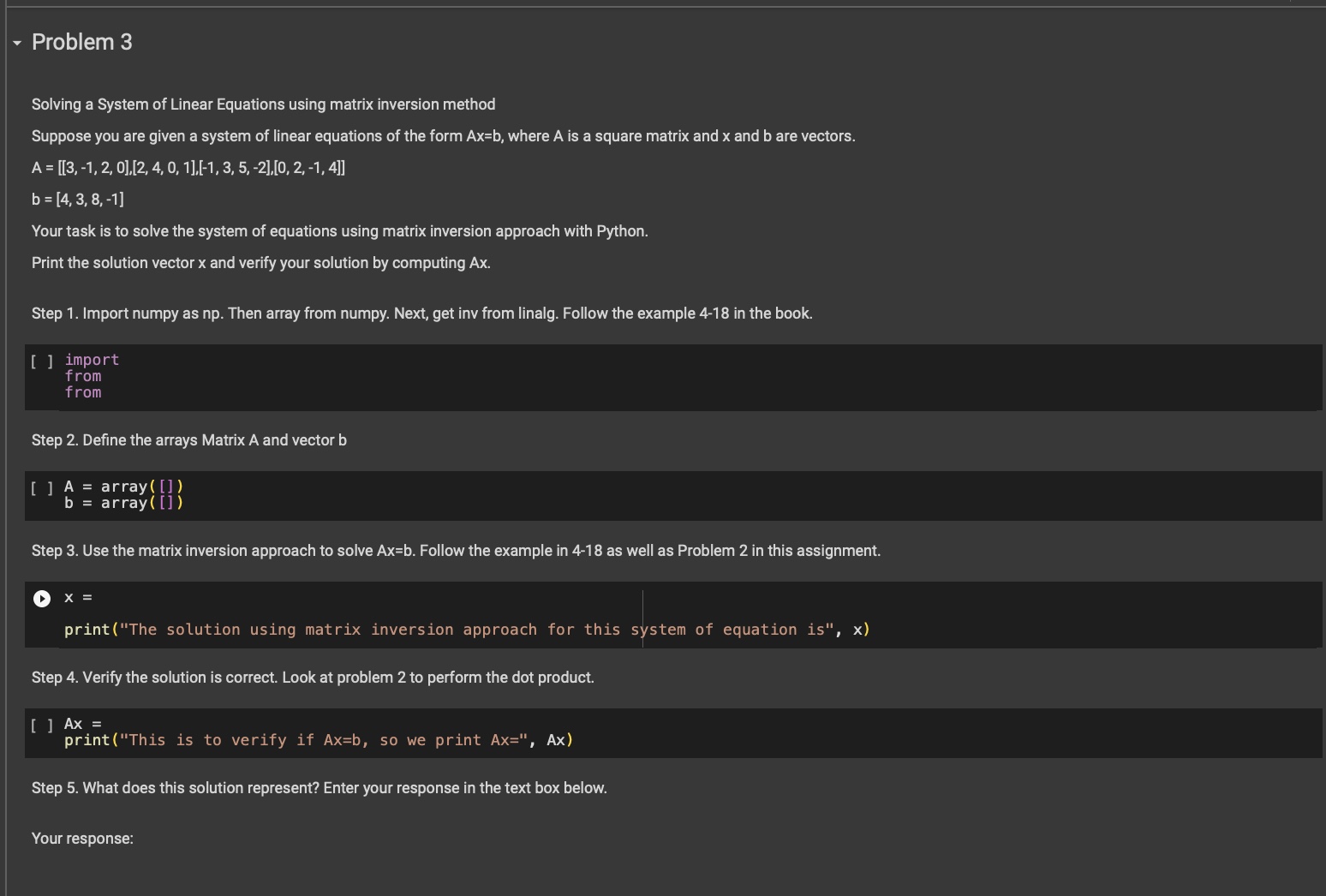 Solved - Problem 3 Solving a System of Linear Equations | Chegg.com