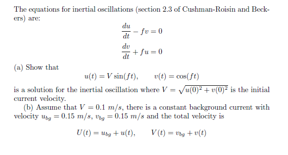 Solved The equations for inertial oscillations (section 2.3 | Chegg.com