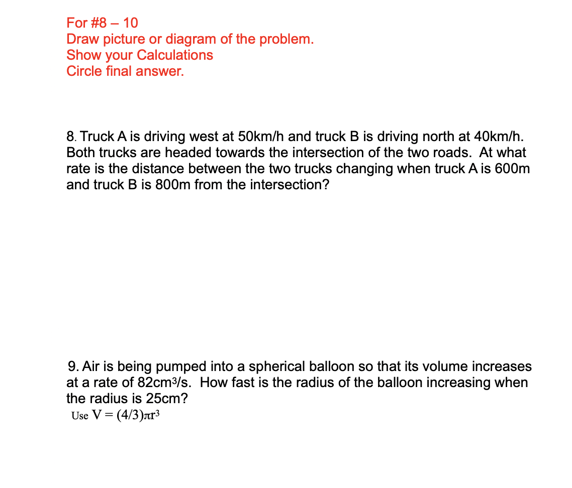 Solved For #8 - 10 Draw picture or diagram of the problem. | Chegg.com