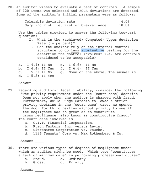28. An auditor wishes to evaluate a test of controls. | Chegg.com