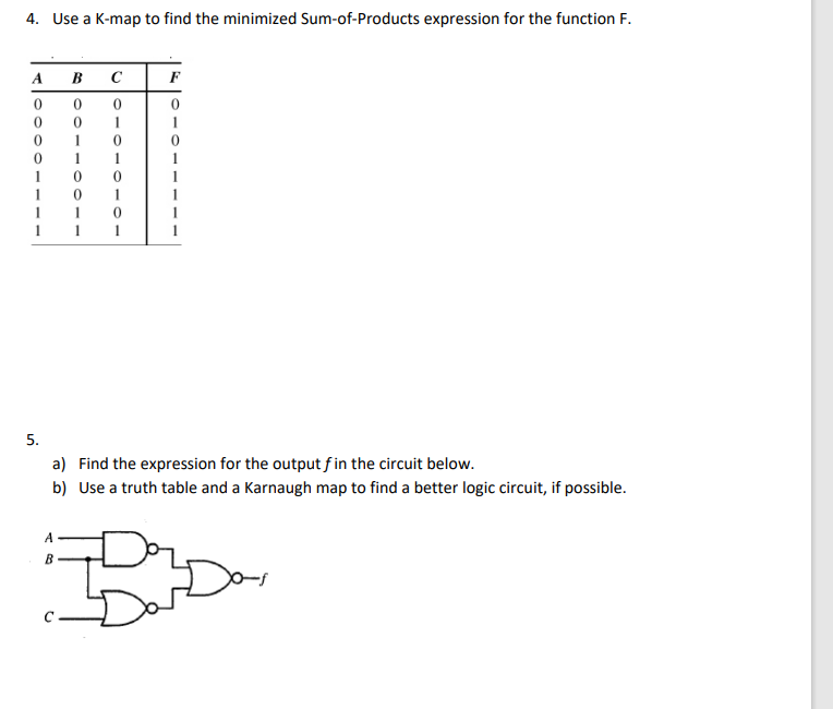 Solved 4. Use a K-map to find the minimized Sum-of-Products | Chegg.com