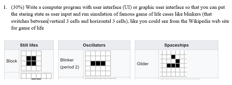 Solved Coding Conway's Game of Life Users should be able to | Chegg.com