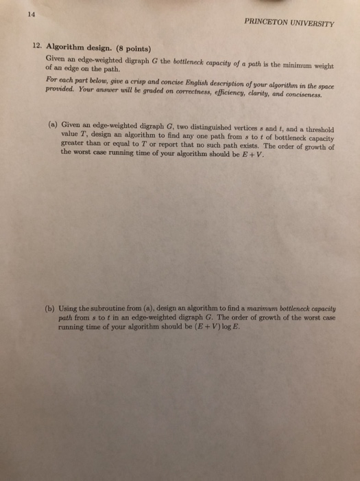 Solved PRINCETON UNIVERSITY 12. Algorithm design. (8 points) | Chegg.com
