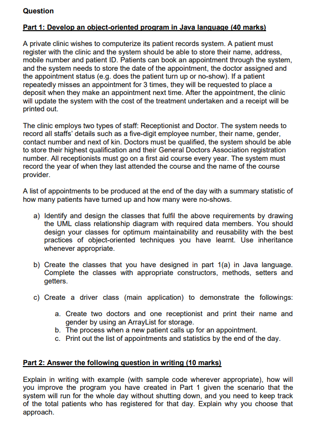 Solved Question Part 1: Develop an object-oriented program | Chegg.com