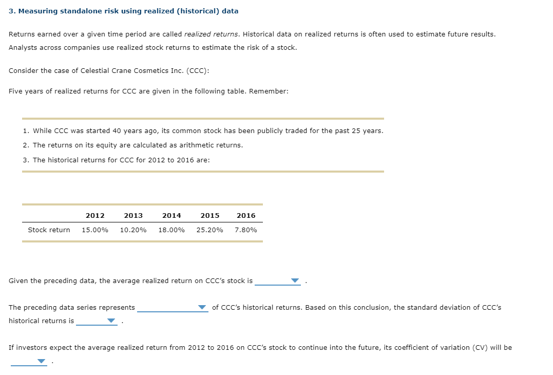 Solved 3. Measuring standalone risk using realized | Chegg.com