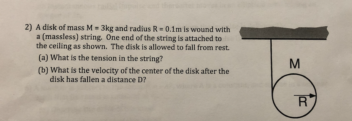 Solved 2) A disk of mass M = 3kg and radius R = 0.1m is | Chegg.com