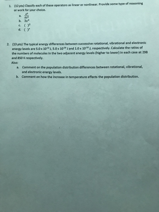 Solved (12 pts) Classify each of these operators as or work | Chegg.com