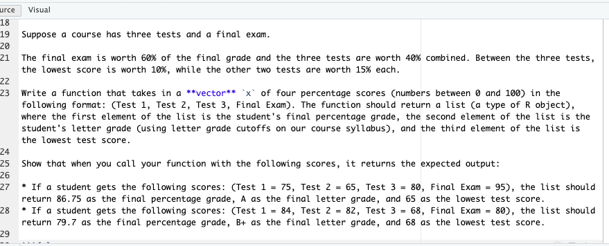 Solved Suppose a course has three tests and a final exam.The | Chegg.com
