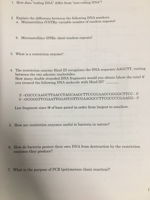 Solved 1. How does "coding DNA" differ from "non coding | Chegg.com