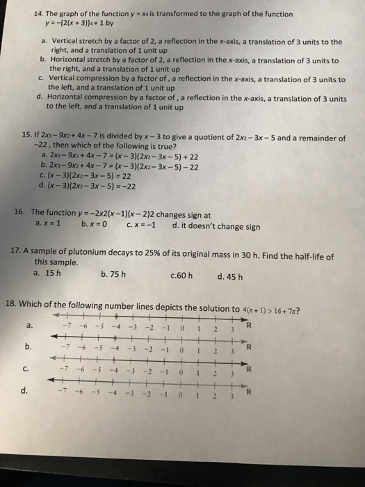 Solved 14. The graph of the function y xa is transformed to | Chegg.com