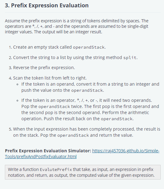 Solved 3. Prefix Expression Evaluation Assume the prefix | Chegg.com