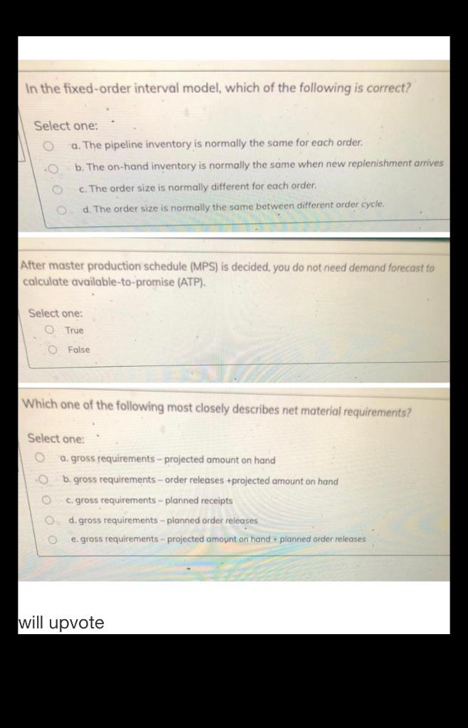 Solved In the fixed-order interval model, which of the | Chegg.com