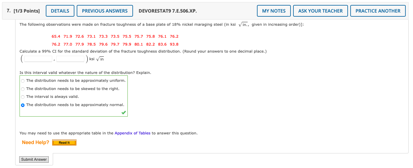 Solved 7. [1/3 points) DETAILS PREVIOUS ANSWERS DEVORESTAT9 | Chegg.com