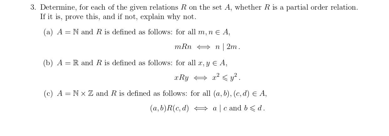 Solved 3. Determine, for each of the given relations R on | Chegg.com
