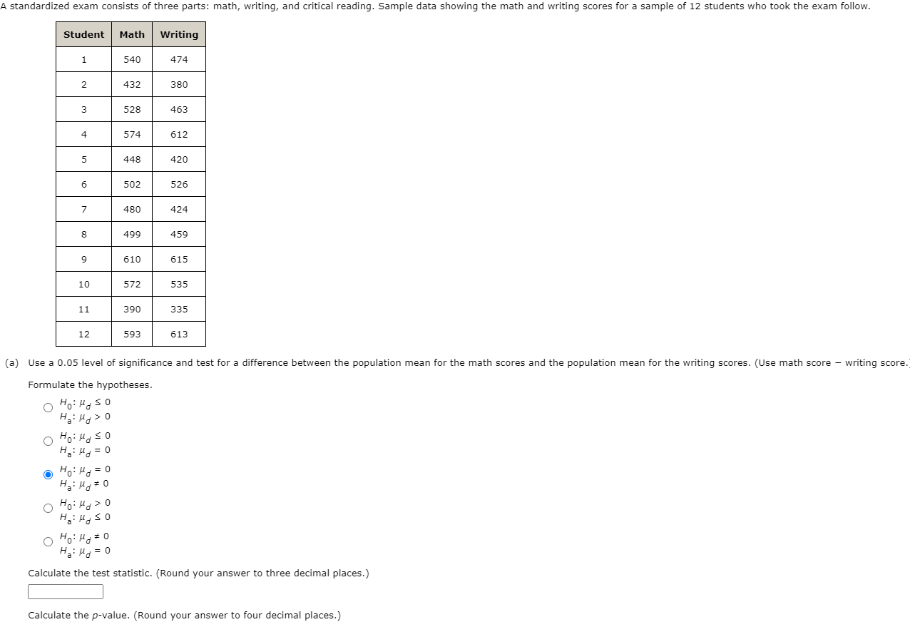 Solved A standardized exam consists of three parts: math, | Chegg.com