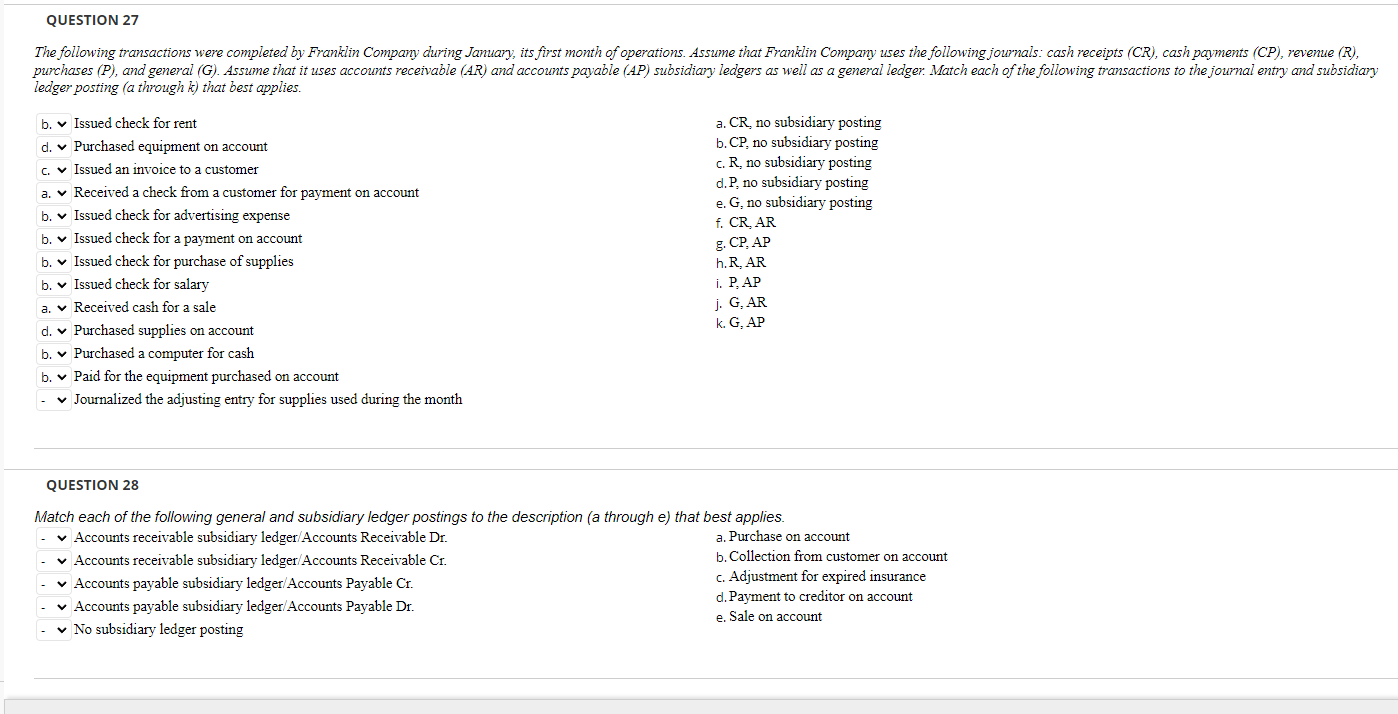 Solved ledger posting ( a through k ) that best applies. | Chegg.com