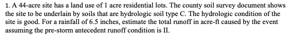 Solved 1. A 44-acre site has a land use of 1 acre | Chegg.com