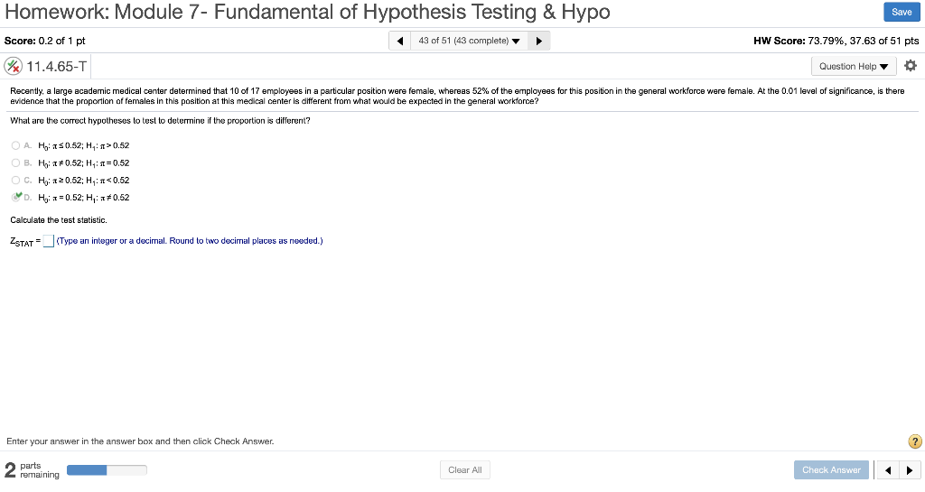 Solved Homework Module 7 Fundamental Of Hypothesis Testing