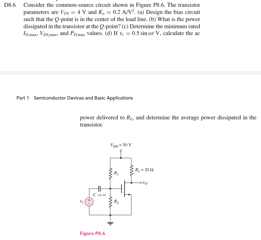 D8.6 ﻿Consider the common-source circuit shown in | Chegg.com